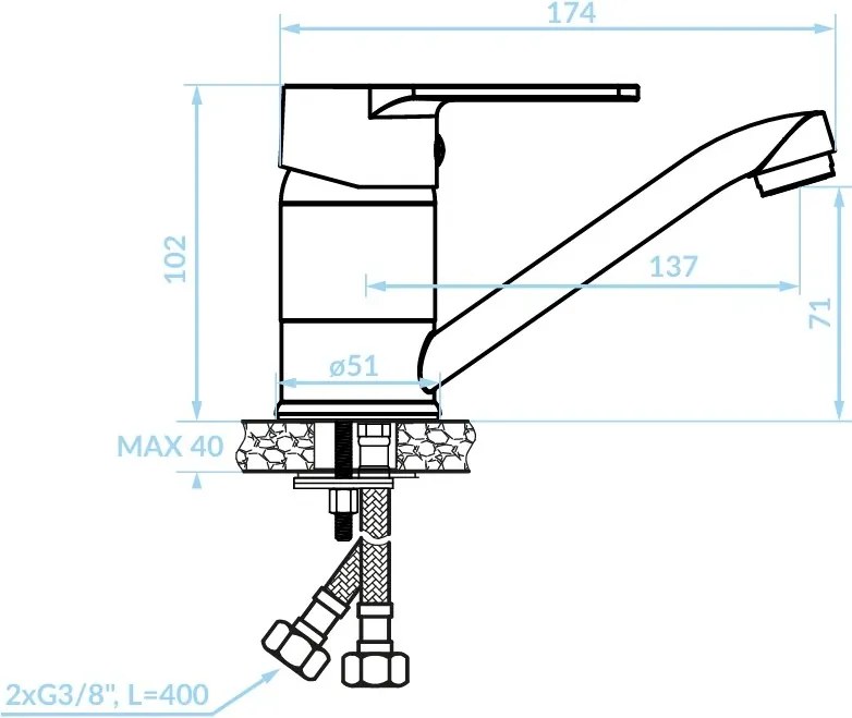 Kuchinox Luga, stojánková umyvadlová baterie s pohyblivým výtokem, chromová, LAV-BQL_026D