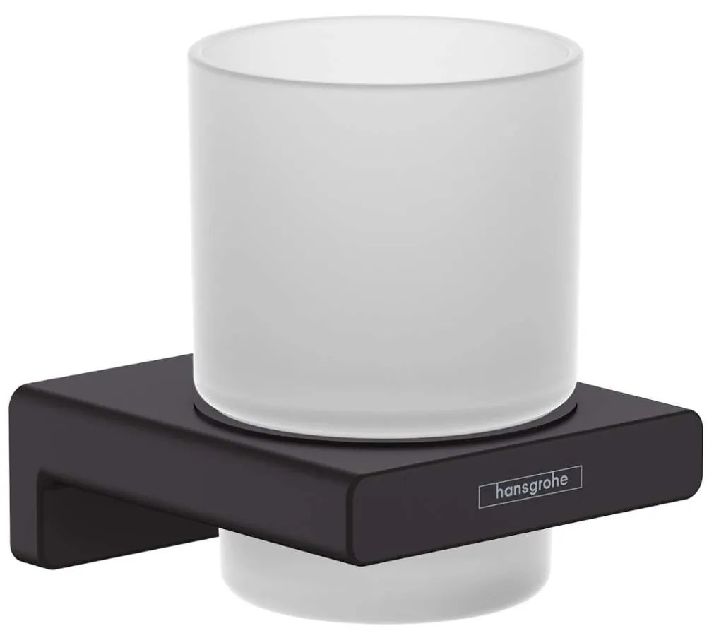 Hansgrohe AddStoris - Sklenka na kartáčky a pastu s držákem, matné sklo/černá mat 41749670