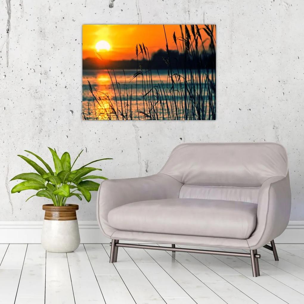 Skleněný obraz - Západ slunce nad jezerem (70x50 cm)