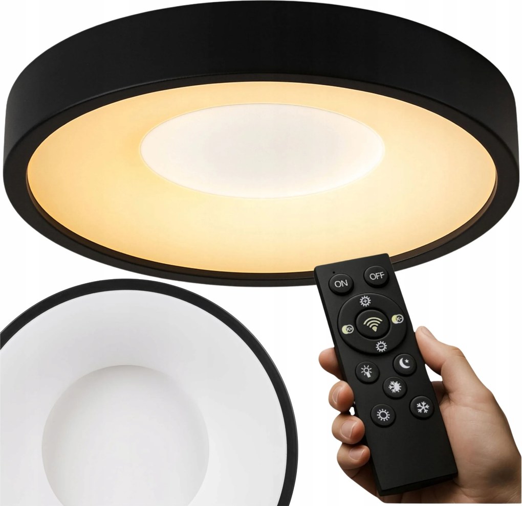 stropní svítidlo Led 3 barvy světla Kulatá 48 cm Černá s Pilotem Stropní Svítidlo 50 W