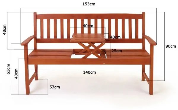 Deuba Zahradní lavice se stolečkem - 153 cm