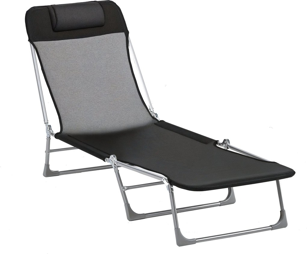 Skládací a polohovací sluneční lehátko Outsunny s nastavitelným opěradlem a podhlavníkem ve 5 úrovních z prodyšného textilního materiálu 182x56x28 cm