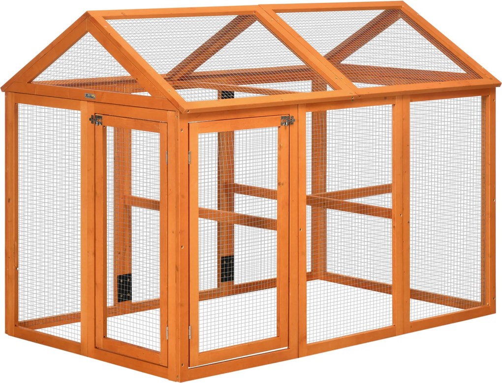 Kurník PawHut pro venkovní použití 140x88,5x106 cm pro 1-3 slepice s 3 hnízdy, dřevěný rám a 2 zámkové dveře pro zahradu, přírodní dřevo | Aosom