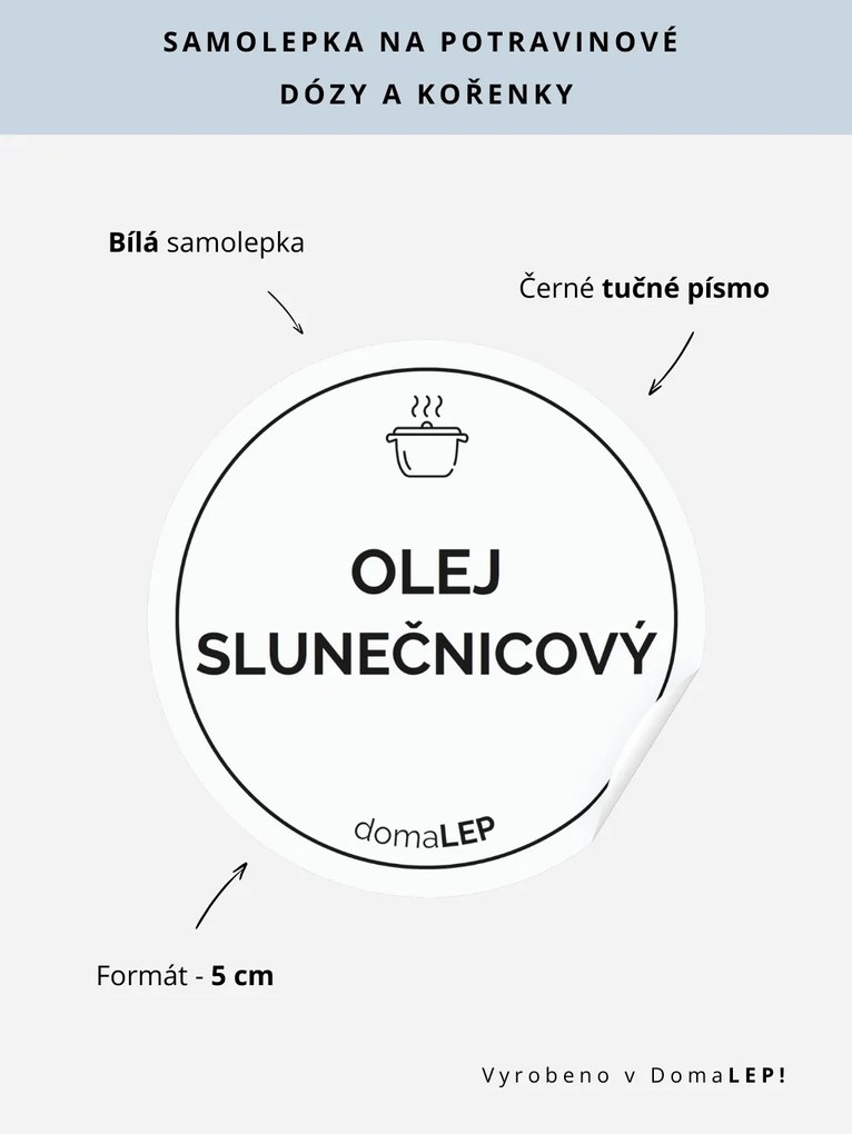 Samolepka na dózu CUKR KOKOSOVÝ – bílá, 5 cm, tučné písmo