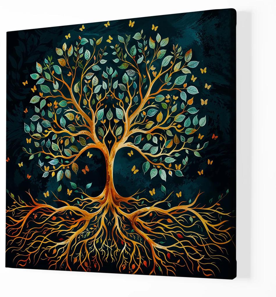 Obraz na plátně - Strom života Zlatavé kořeny Emdrasil FeelHappy.cz Velikost obrazu: 120 x 120 cm