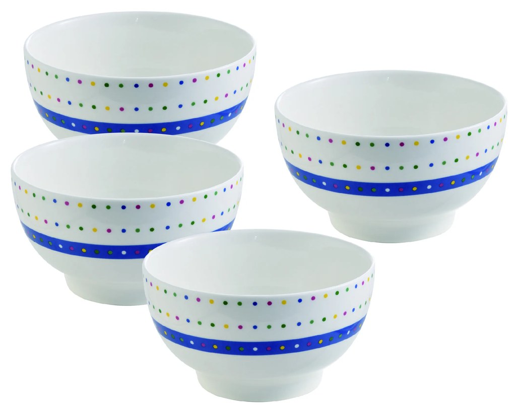 4-dílná sada porcelánových misek United Colors of Benetton / 650 ml / bílá s barevnými tečkami