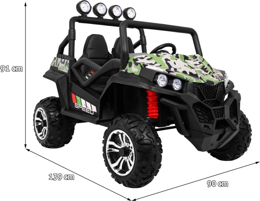 Ramiz Terénní bugina pro děti maskáčová + pohon 4x4 + dálkové ovládání + nosič zavazadel + rádio MP3 + LED