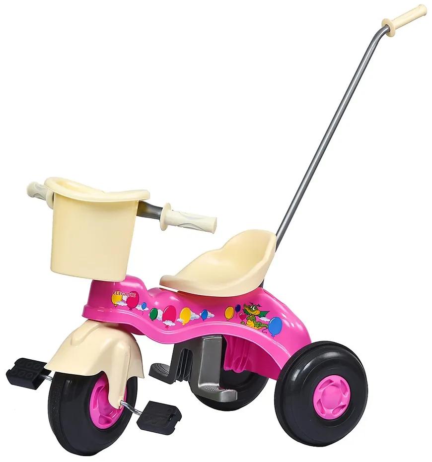 Dětská šlapací tříkolka s vodící tyčí BAYO JUNIOR růžová
