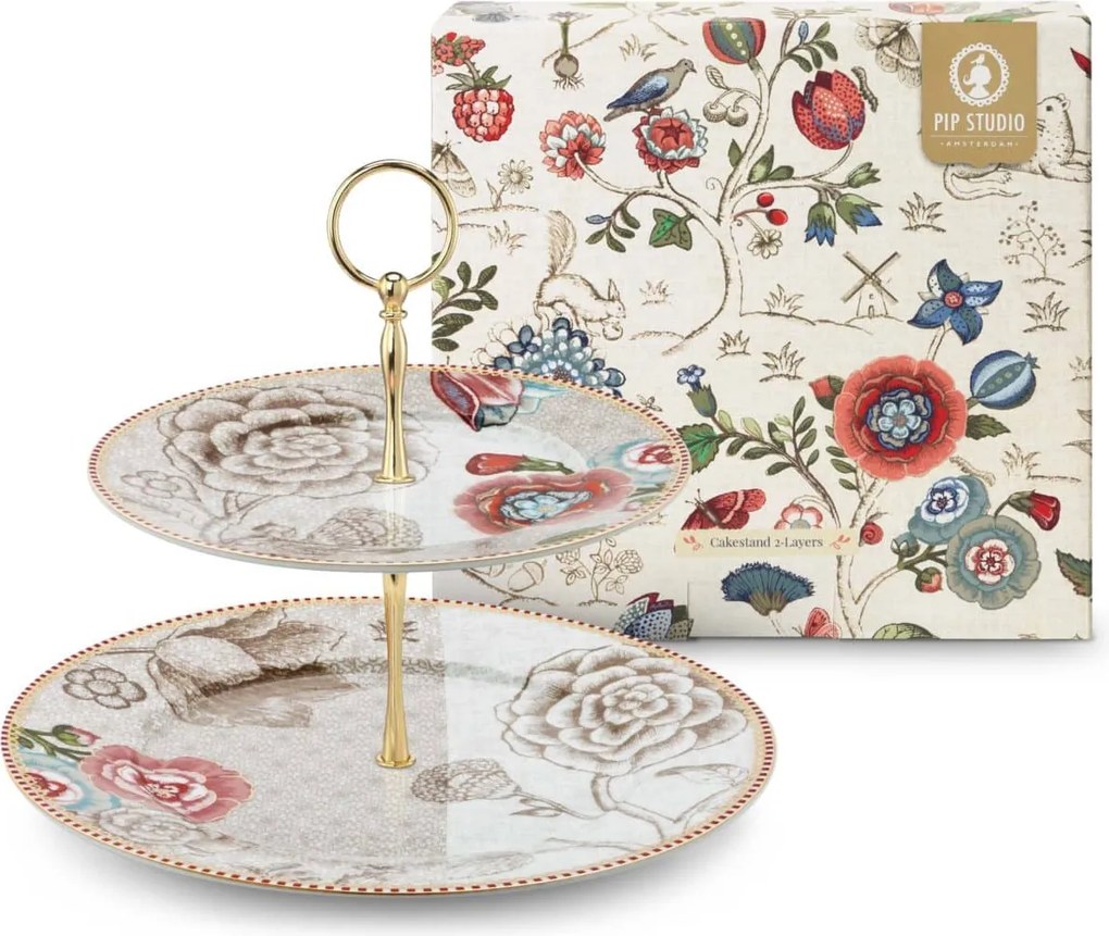 Pip Studio Spring to Life 2 patrový etažér bily 17-21cm