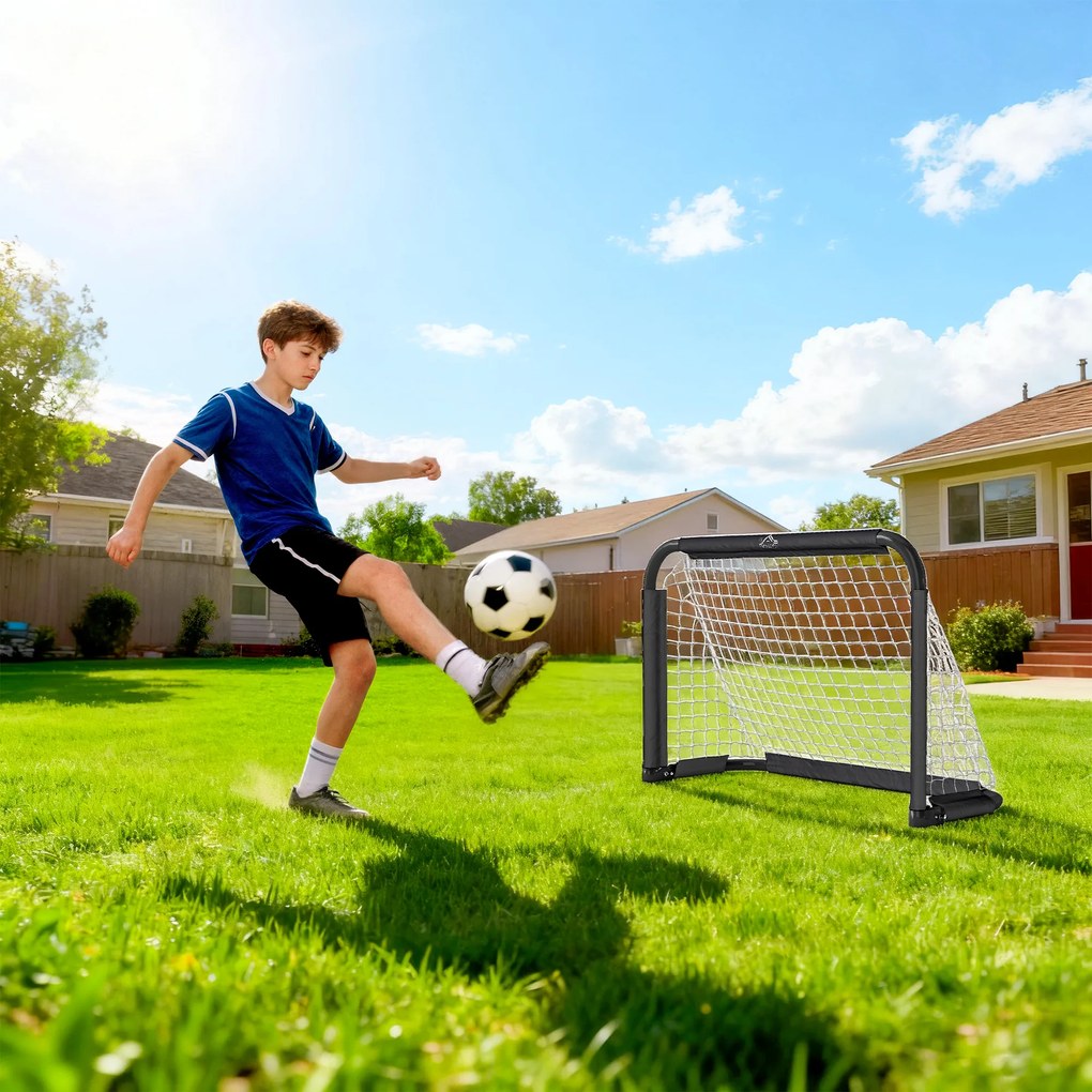 Fotbalová branka HOMCOM sada 2 skládacích fotbalových branek s kovovým rámem pro děti i dospělé, zahrada, 90 x 36 x 60 cm, černá barva