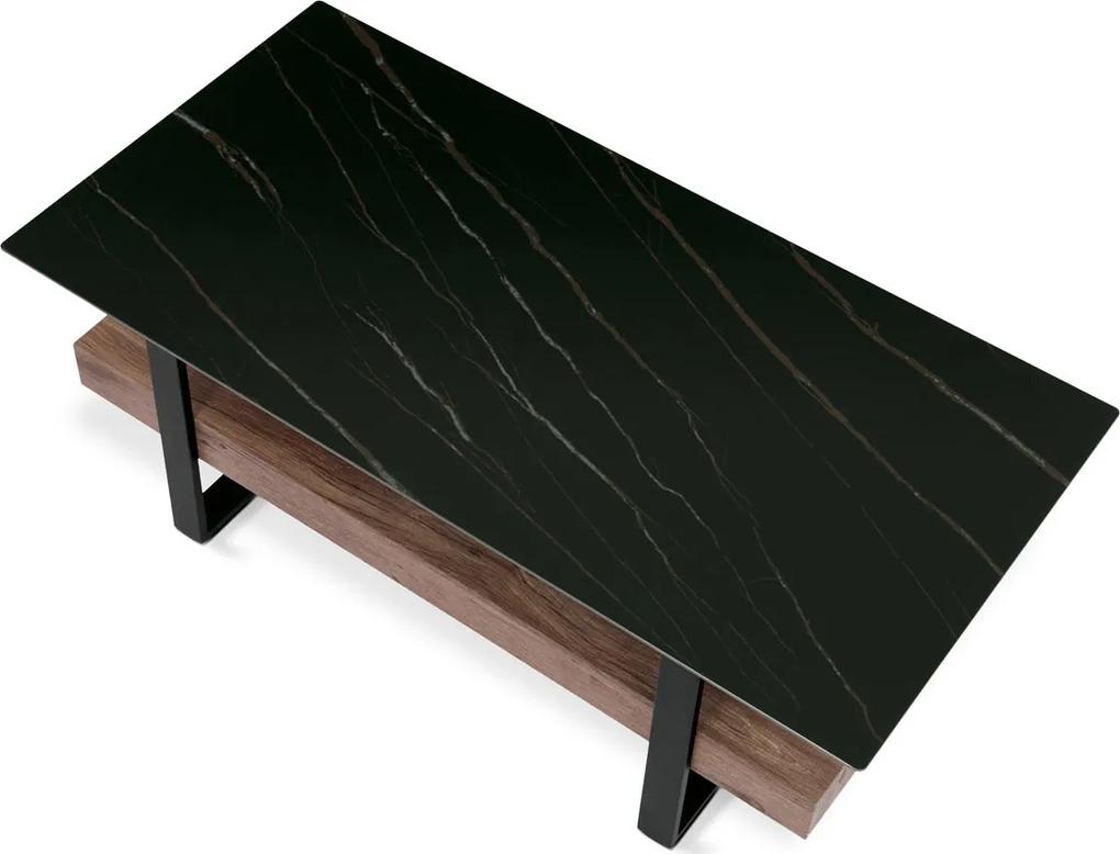 Autronic Stůl konferenční, deska slinutá keramika 120x60, černý mramor, nohy černý kov, tmavě hnedá dýha AHG-286 BK