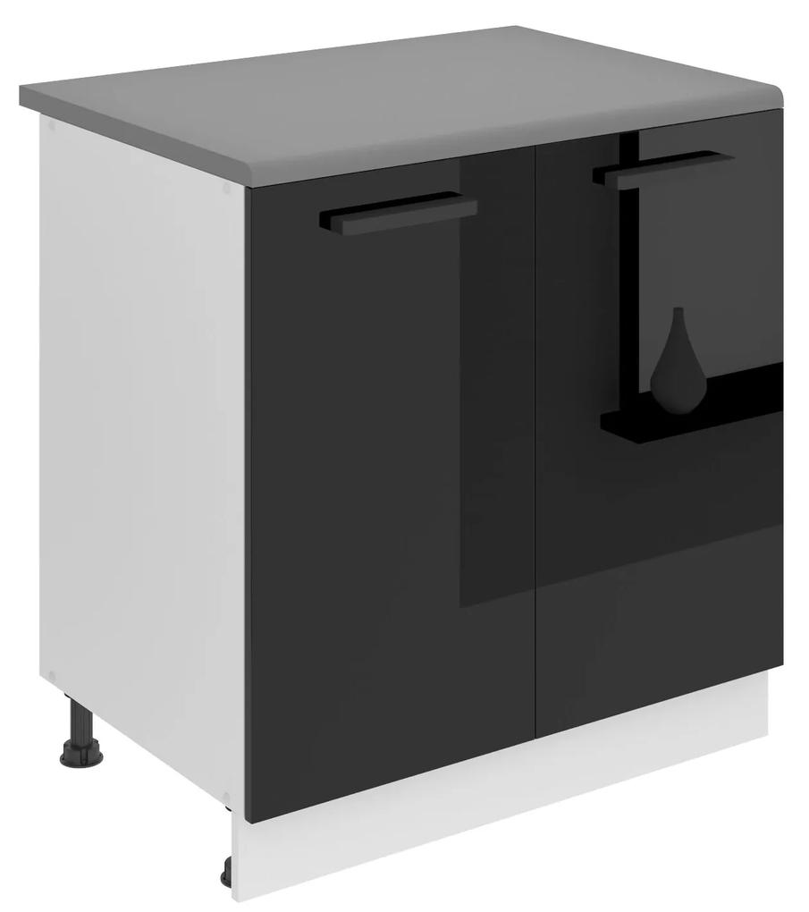 Kuchyňská skříňka Belini Premium Full Version spodní 80 cm černý lesk s pracovní deskou