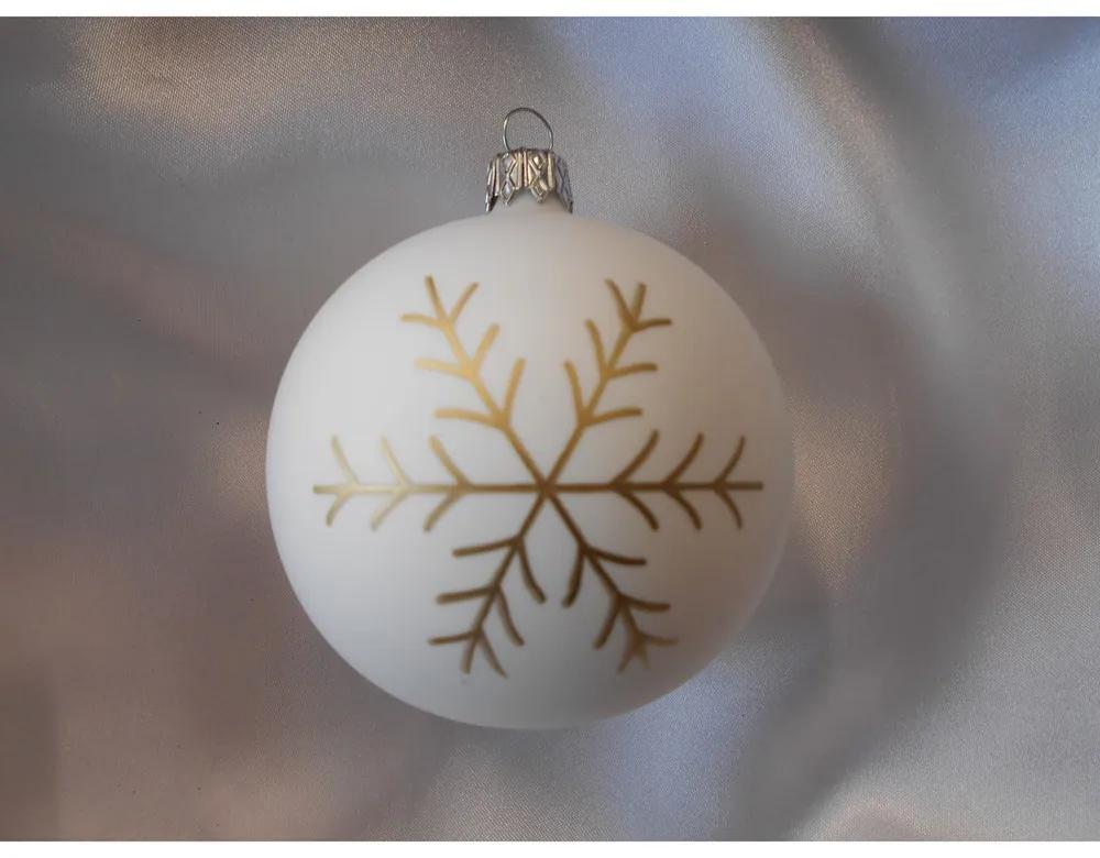 Vánoční koule 8 cm dekor vločka/stromek SET/6ks - zlatá vločka