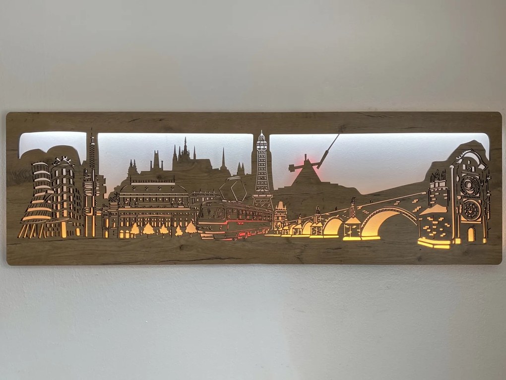 Li-Go "Praha" světelný obraz 230V 130x40 cm provedení povrchu: černá s patinou