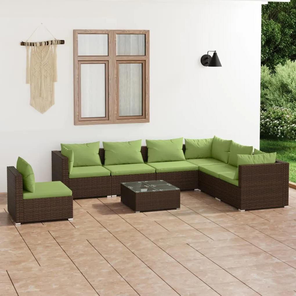 vidaXL 8dílná zahradní sedací souprava s poduškami polyratan [3102361] Barva: Hnědá a zelená