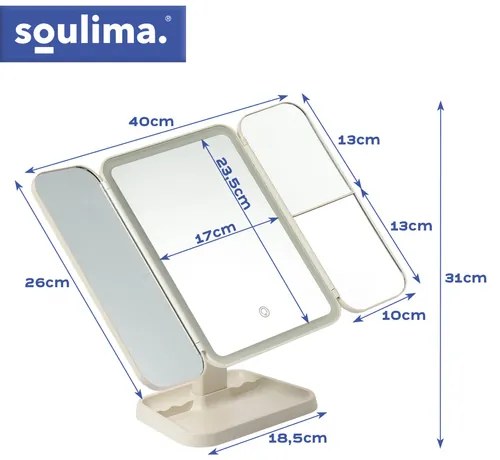 Skládací kosmetické zrcátko s LED diodami Soulima 26952