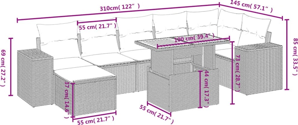 8dílná zahradní sedací souprava s poduškami černá polyratan 3275933