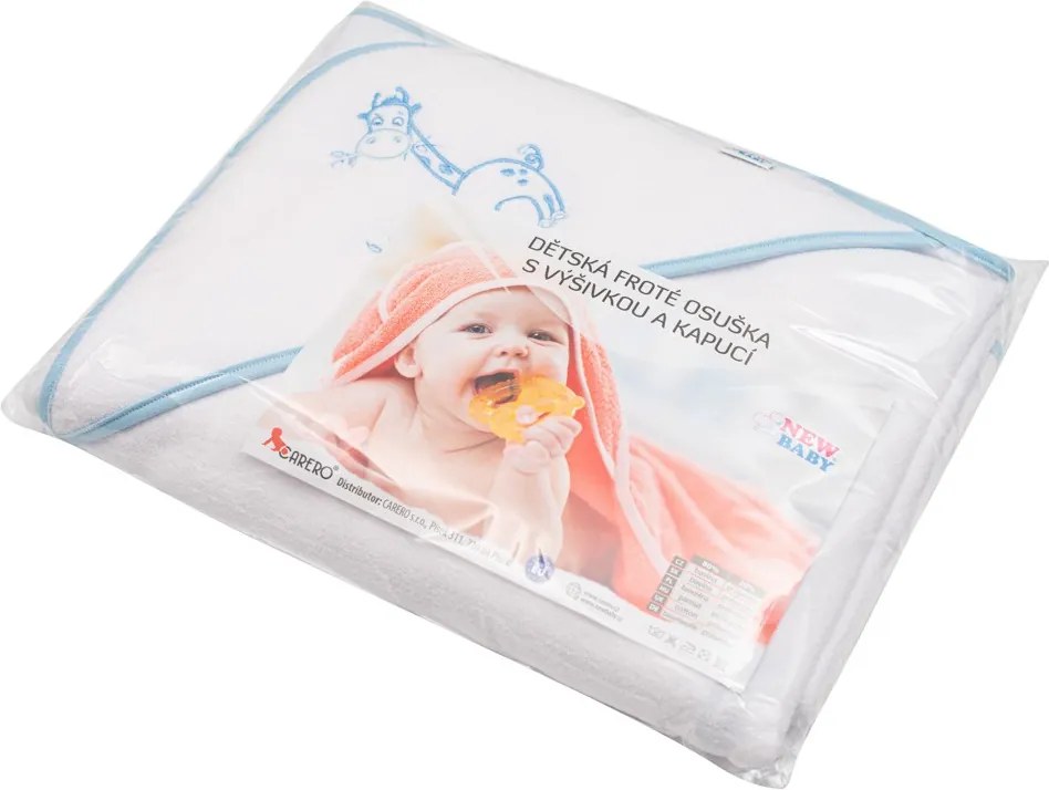 Dětská froté osuška s výšivkou a kapucí New Baby 100x100 bílá žirafka