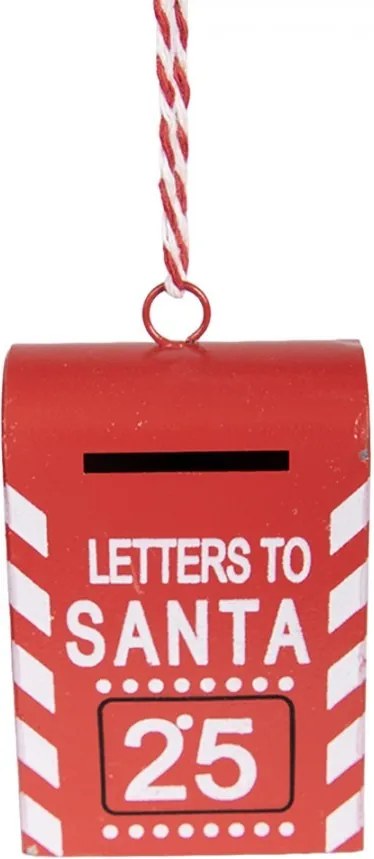 Červená kovová závěsná dekorace poštovní schránka Santa - 5*3*8 cm