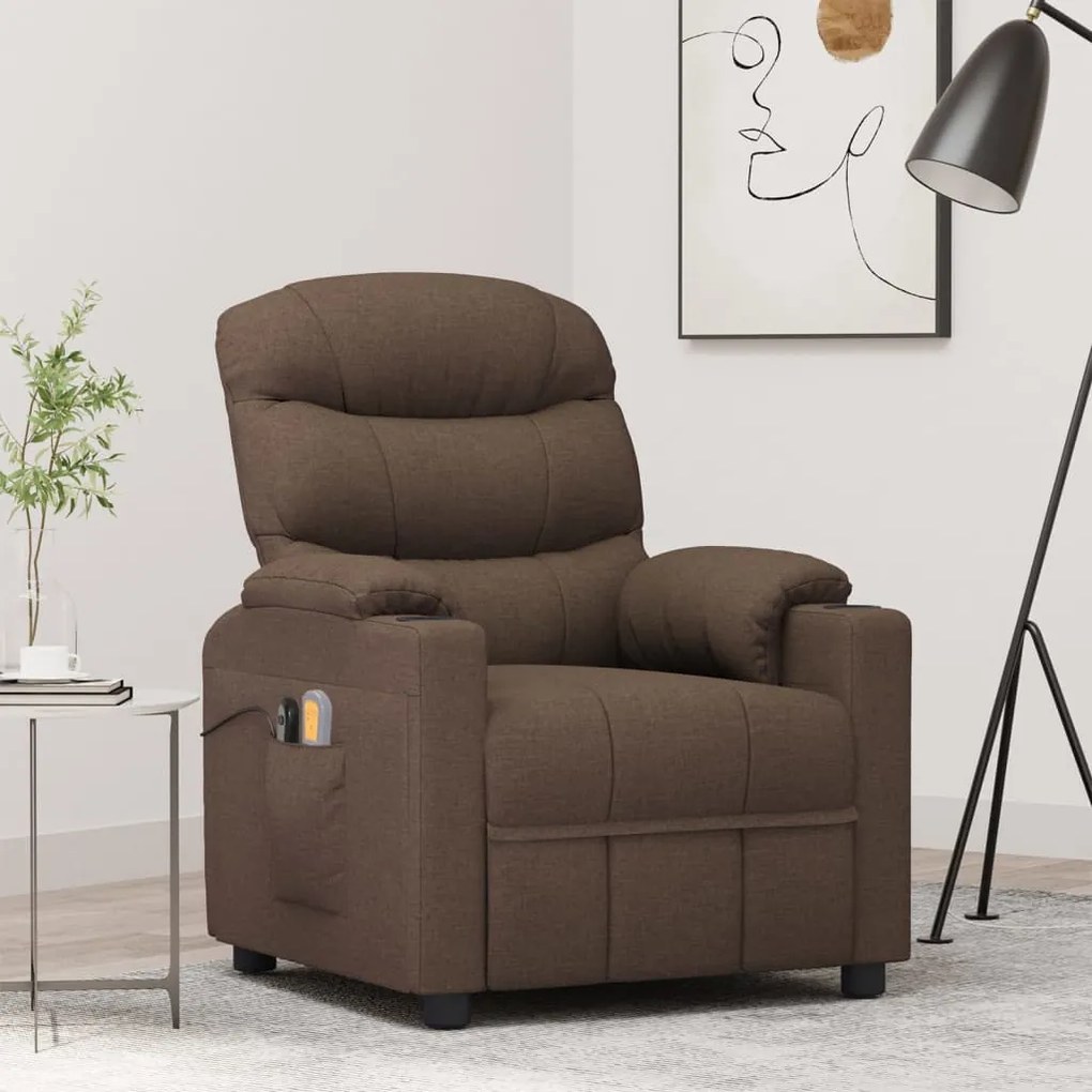 Elektrické masážní křeslo hnědé textil 3143507