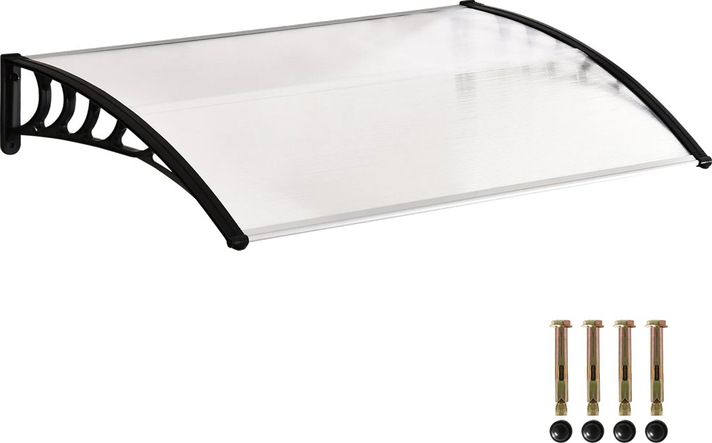 Stříška nad vchodové dveře Outsunny 90 x 150 cm z polykarbonátu, sklonová oblouková stříška s UV ochranou, ochrana proti slunci a dešti pro venkovní p