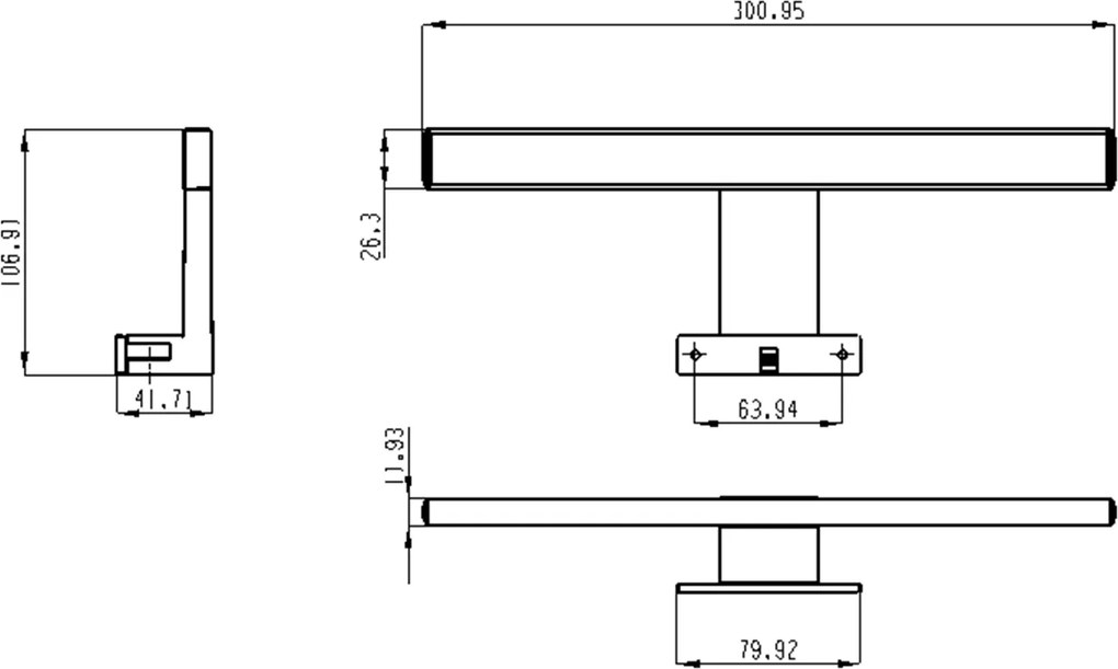 Aqualine Serapa LED osvětlení zrcadla 300 x 40 x 100 mm 5W 230V plast chrom SA147