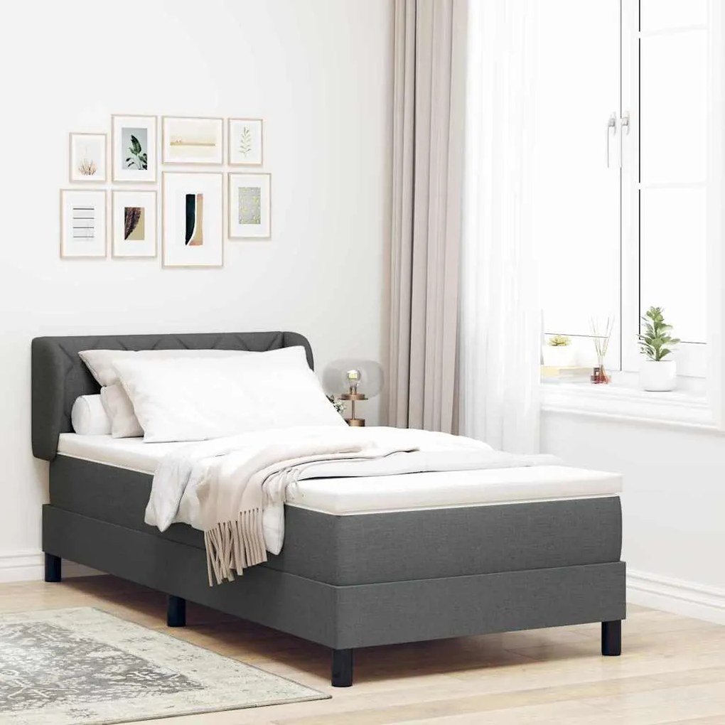 Postel s boxspringem s čelo Tmavě šedá 90 x 190 cm textil 3340060