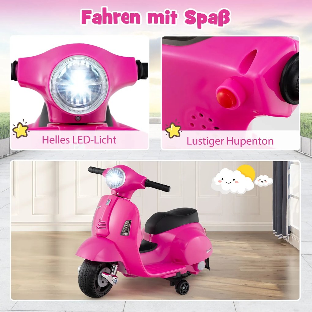 Costway Licencovaná dětská elektrická motorka Vespa 6 V bateriový motocykl s LED