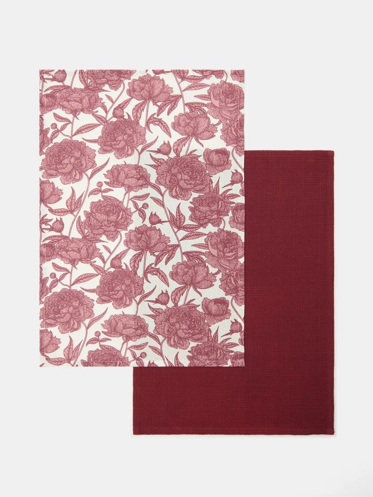 Sinsay - Bavlněné kuchyňské utěrky s květinovým motivem 2 pack - světle fialová