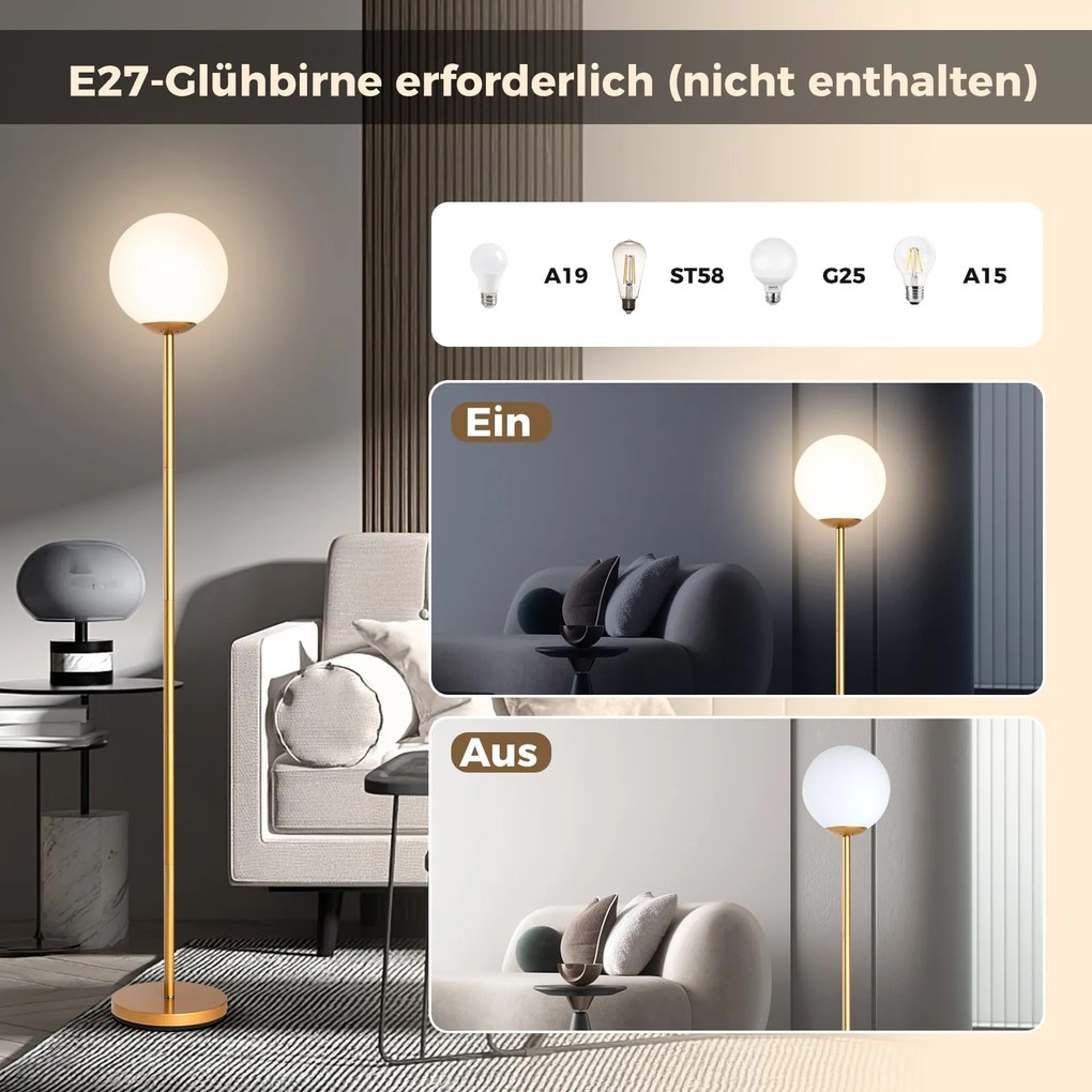 Costway Moderní stojací lampa 165 cm vysoká stojací lampa se skleněným stínidlem
