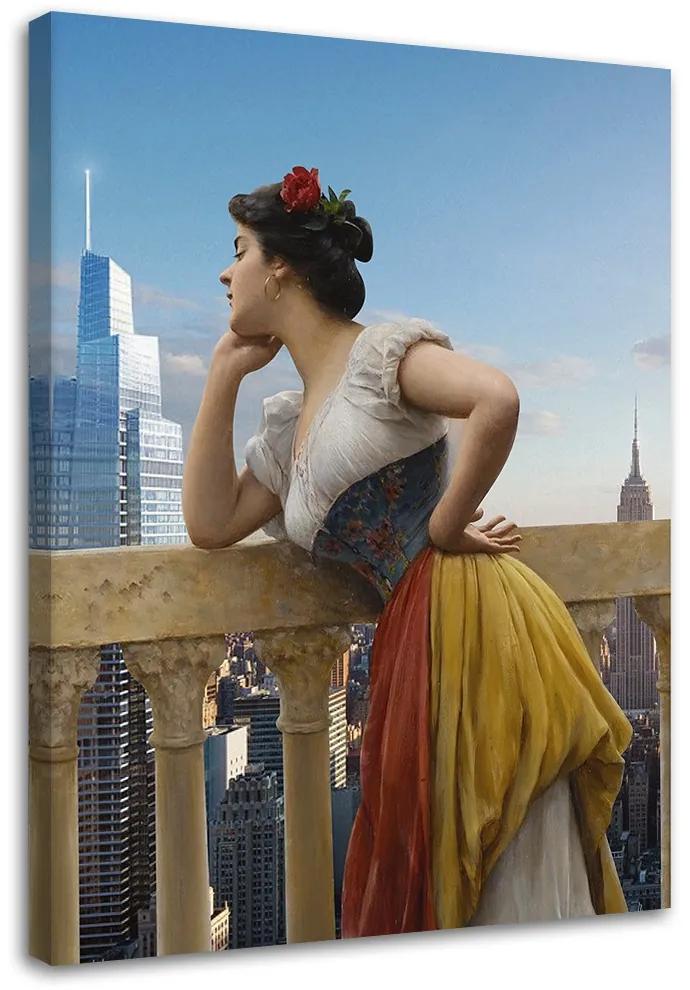 Gario Obraz na plátně Žena balkon výhled na město - Bekir Ceylan Rozměry: 40 x 60 cm