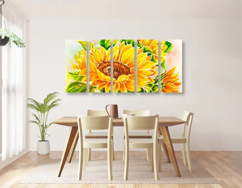 5-dílný obraz nádherná slunečnice - 200x100 cm