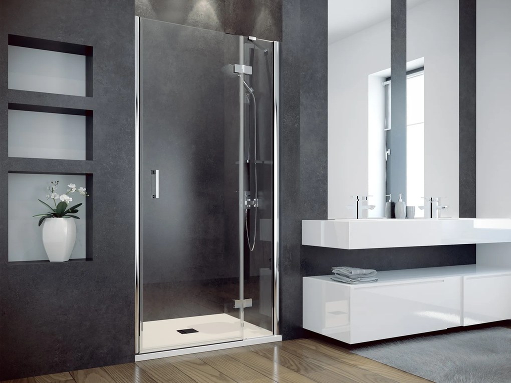 Besco Jednokřídlé sprchové dveře VIVA 100x195 pro instalaci do niky Rozměry (cm): šířka: 100, Barva profilů a typ výplně: profily: chrom, výplň: transparent, Orientace: Pravá