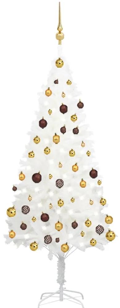 3077547 vidaXL Umělý vánoční stromek s LED diodami a sadou koulí bílý 150 cm