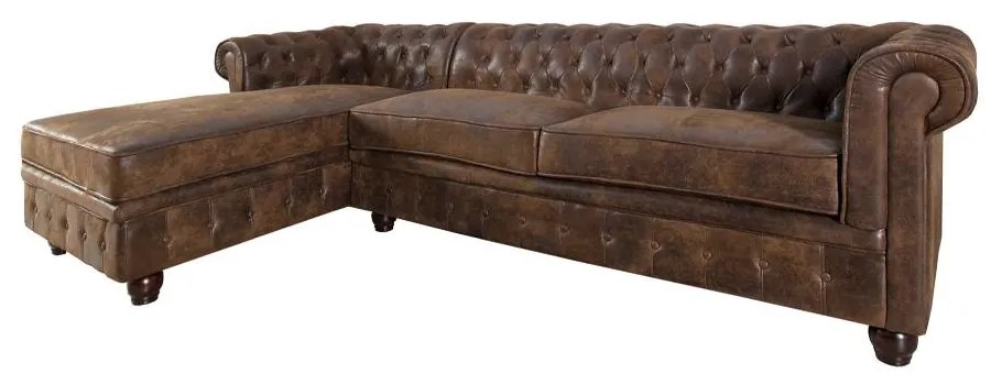 Massive home | Hnědá rohová sedací souprava Chesterfield z mikrovlákna- levý roh