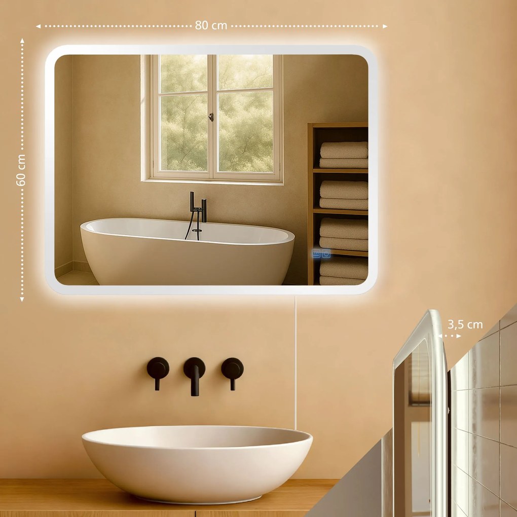 Koupelnové zrcadlo Jericho 60x80 bez Bluetooth – čiré sklo