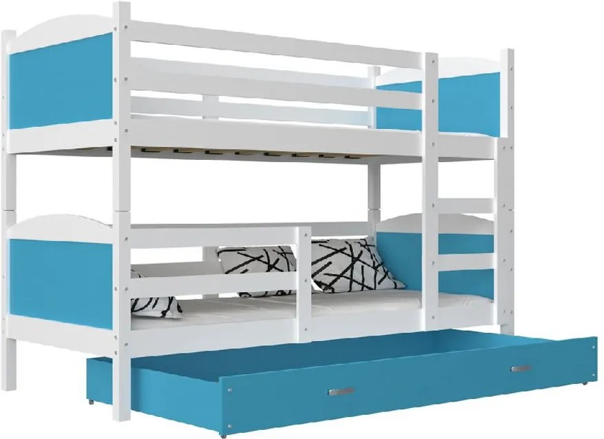 Expedo Dětská patrová postel MATES 2 COLOR + matrace + rošt ZDARMA, 190x80, bílý/modrý