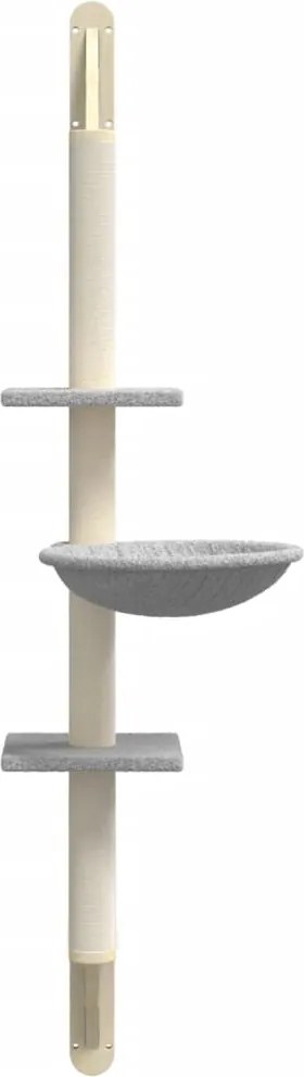 Nástěnné škrabadlo pro kočky se sloupkem světle šedé 142,5 cm 172396