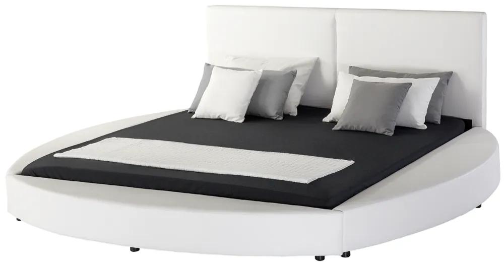 Luxusní bílá kruhová postel z pravé kůže 180x200 cm - LAVAL