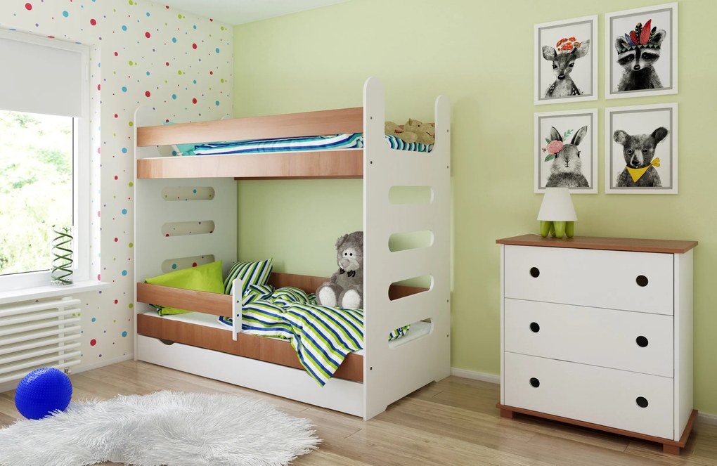 BabyBeds Dětská patrová postel MATI 180x80 Barevné provedení: Ořech, Úložný prostor: Ne, bez úložného prostoru