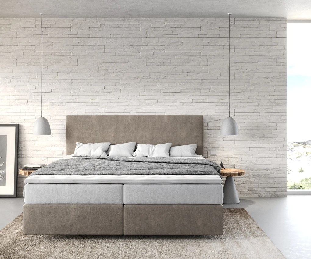 DELIFE Boxspring postel Dream-Well 180x200 cm mikrovlákno béžová s taštičkovou pružinovou matrací a visco topperem