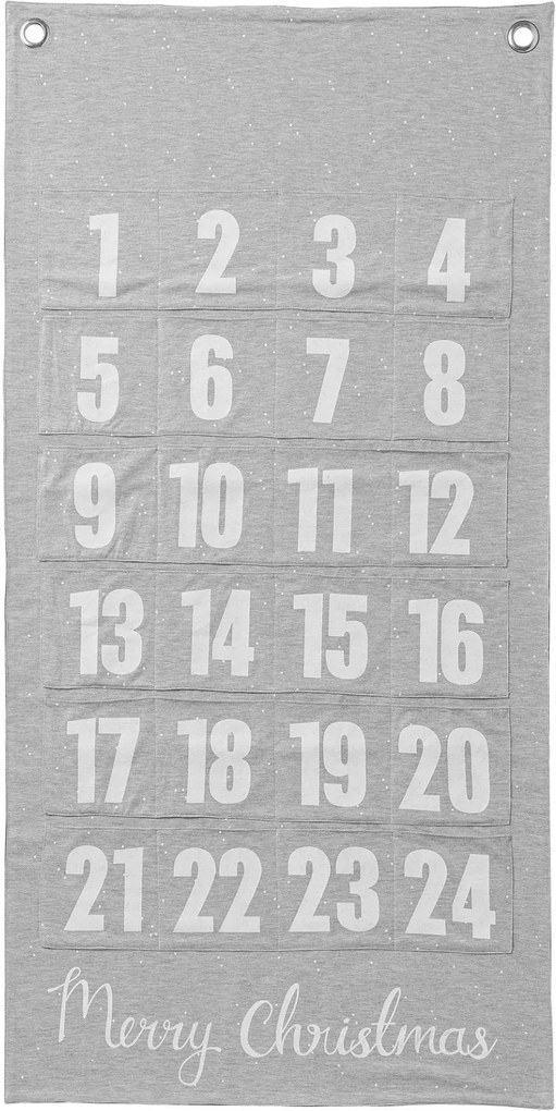 Bloomingville Textilní adventní kalendář, šedá barva, bílá barva, kov, textil