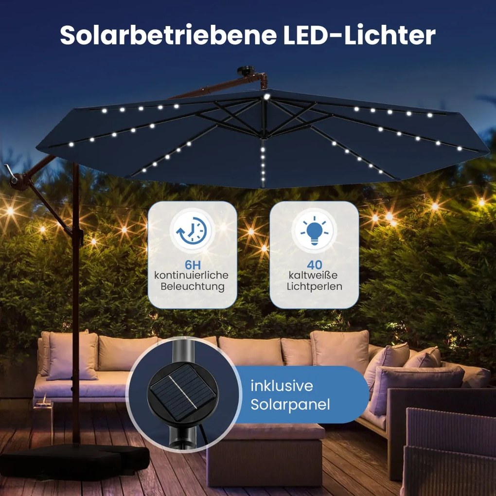 Costway Konzolový deštník Ø300 cm se 40 solárními LED světly a pytli