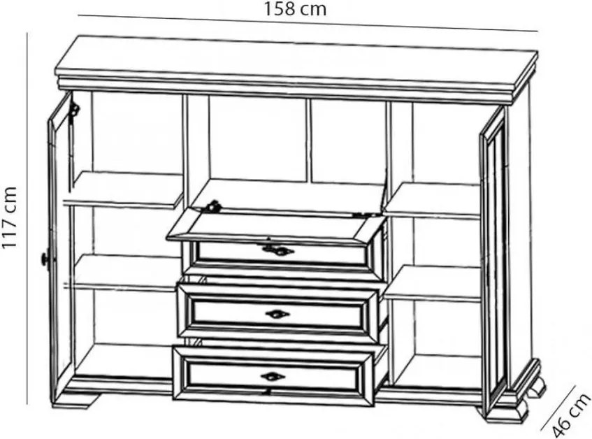 KORA a | komoda KK6P s výklopnými dvířky, zásuvkami a policemi | 158 cm | andersen