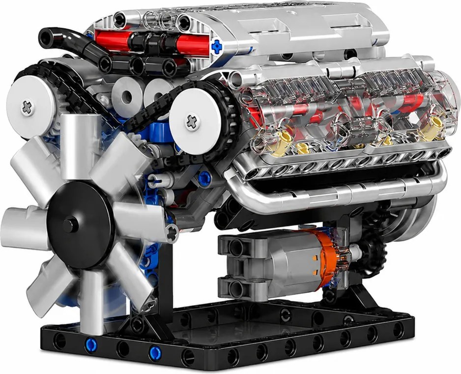 LEAN Toys Stavebnicové kostky – Motor V8, mechanický model, pohyblivé písty, 552 dílů