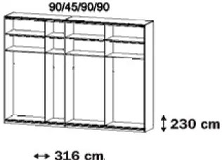 Šatní skříň Syncrono, 316 cm, bílá/zrcadlo