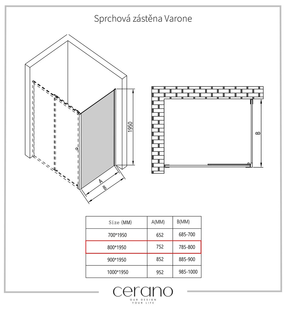 CERANO - Sprchový kout Varone L/P - černá matná, transparentní sklo - 130x80 cm - posuvný