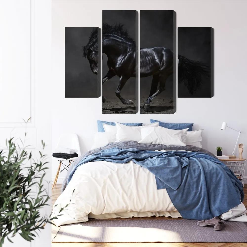 Vícedílný obraz Černý Kůň Ve Cvalu Nedostatek Nedostatek Plátno Canvas 120x90