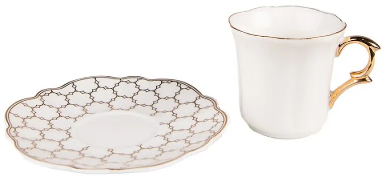 Bílý porcelánový šálek se vzorovaným podšálkem Tasse – 95 ml