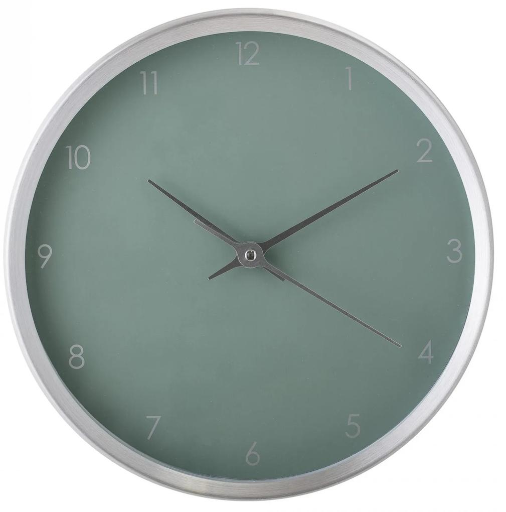 Bloomingville Nástěnné hodiny Aluminium Green, zelená barva, šedá barva, stříbrná barva, sklo, kov